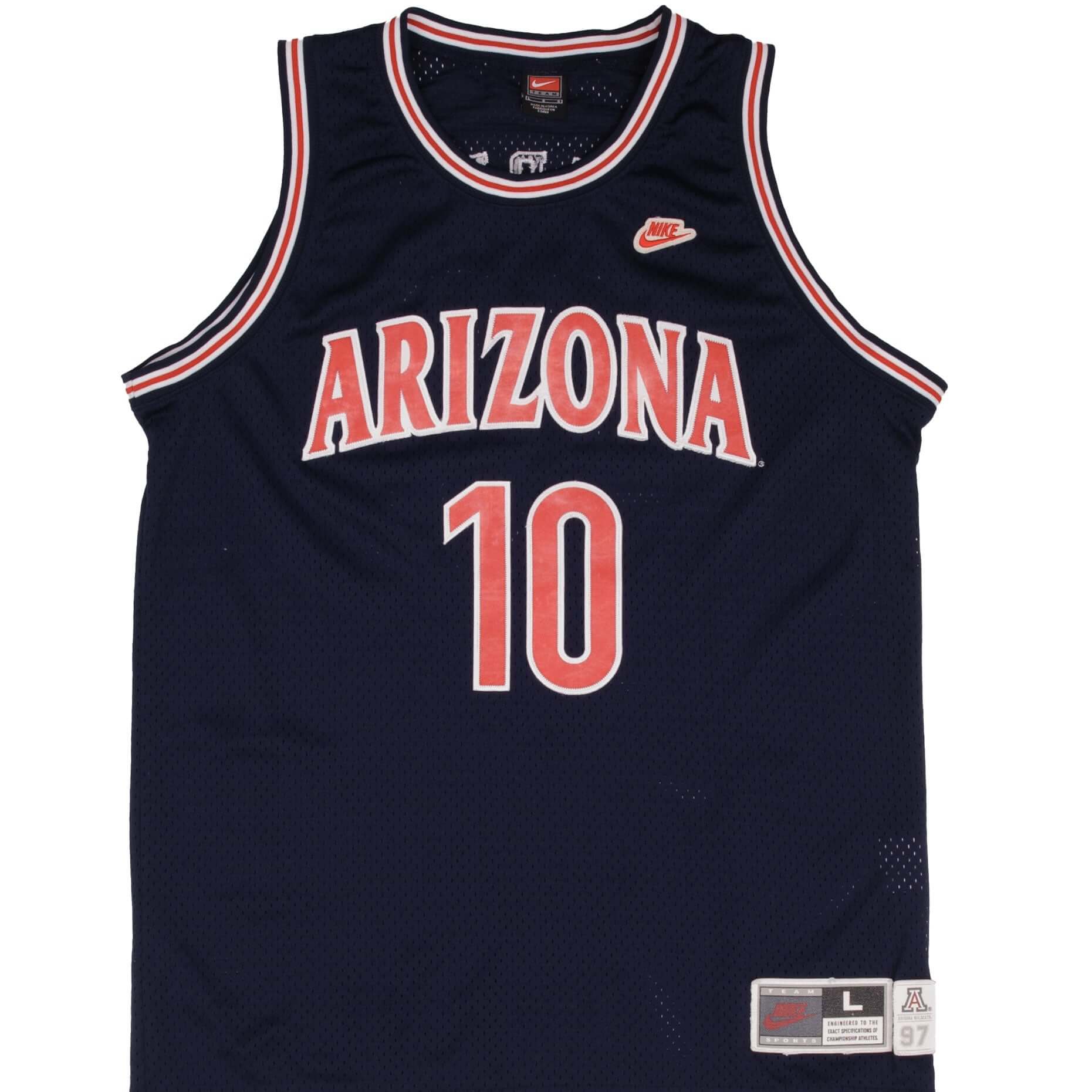 VINTAGE NCAA NIKE ARIZONA WILDCATS MIKE BIBBY #10 1997 JERSEY SIZE LAR