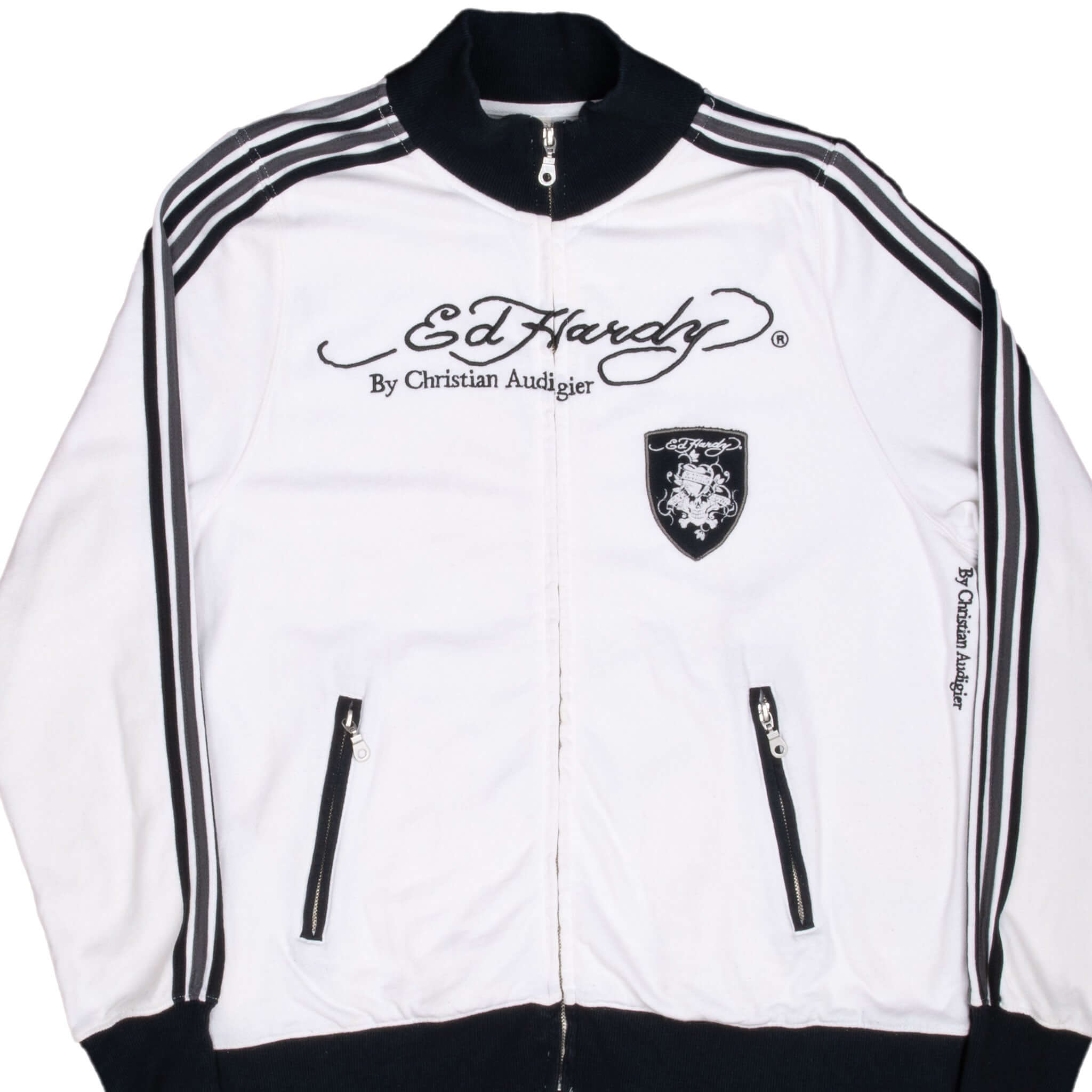 VINTAGE ED HARDY KOI FISH ZIP UP SWEATSHIRT JACKET WHITE 2000S XL ...