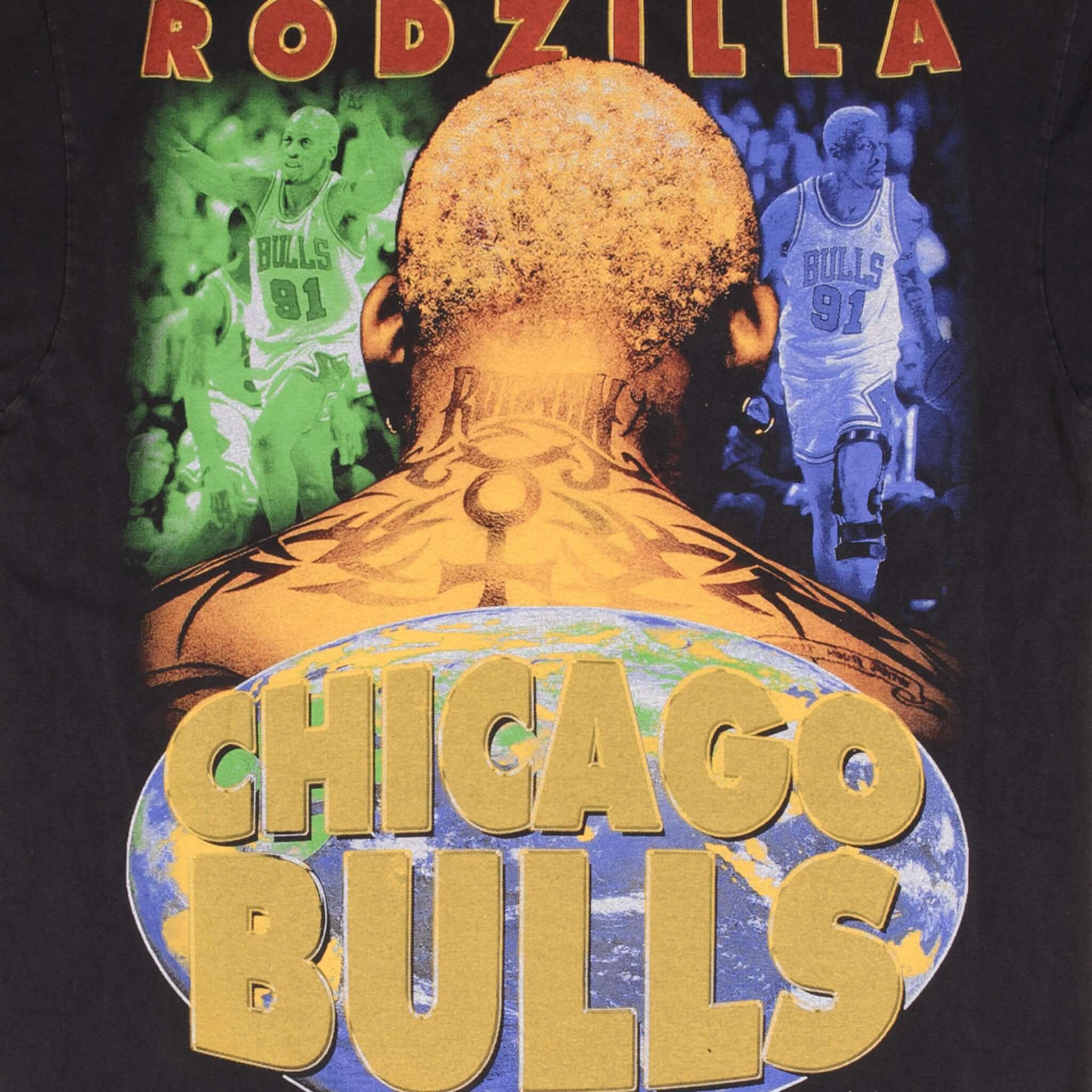BOOTLEG TEE SHIRT NBA DENNIS RODMAN CHICAGO BULLS RODZILLA SIZE XL ...