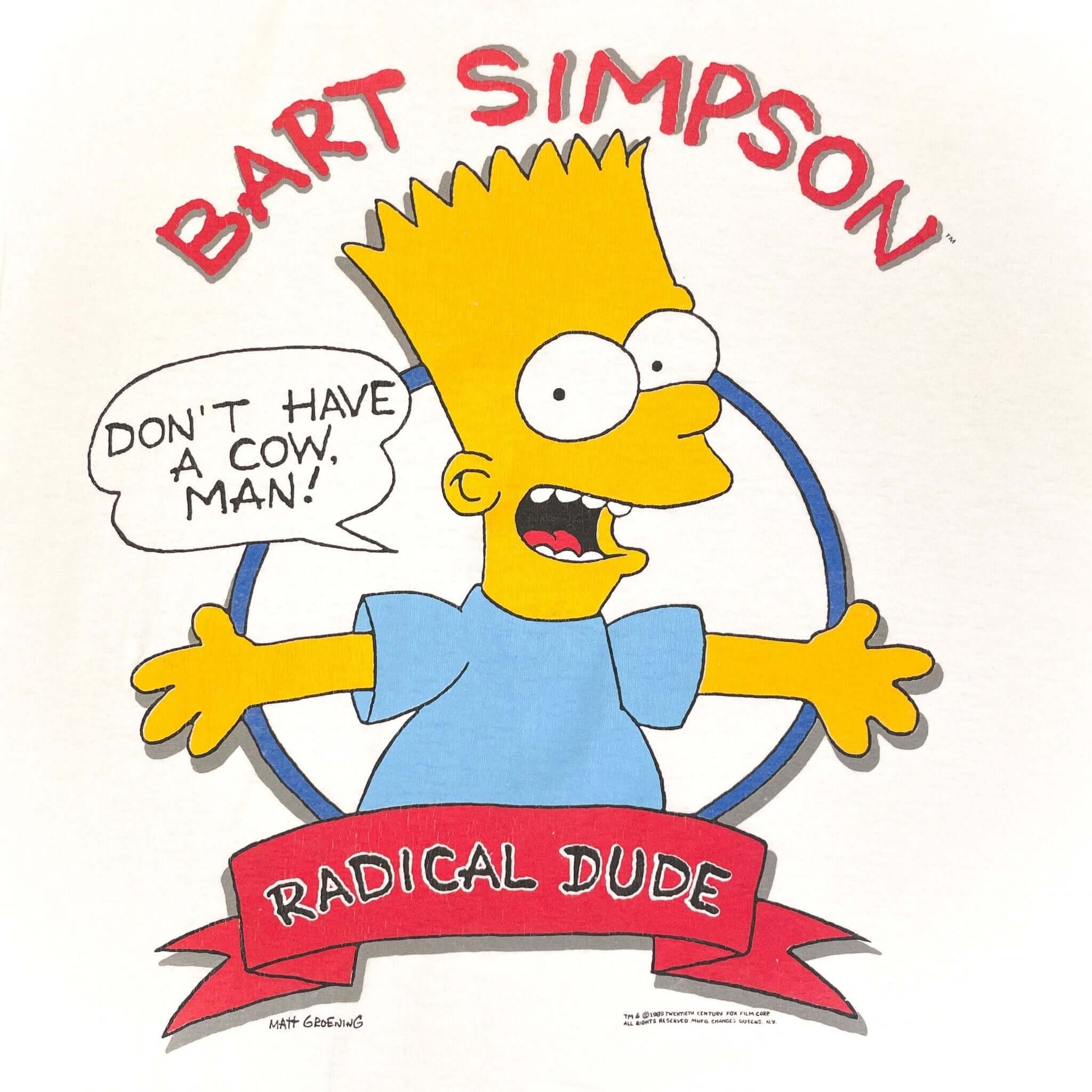 VINTAGE BART SIMPSON RADICAL DUDE TEE SHIRT 1989 SIZE LARGE MADE IN US ...